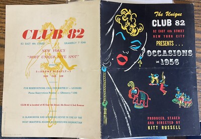Vintage 1956 CLUB 82 Occasions Program, New York City, Kitt Russell ...
