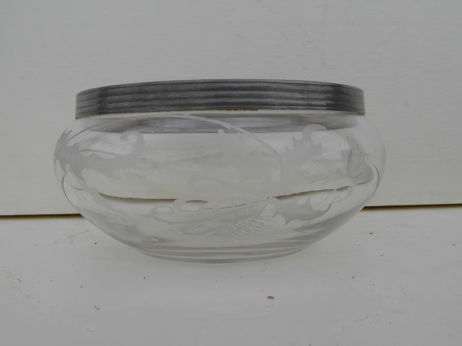 PEWTER LIDDED BOX COVERED GLASS ENGRAVED JUGENDSTIL GERMANY ANTIQUE ERA ...