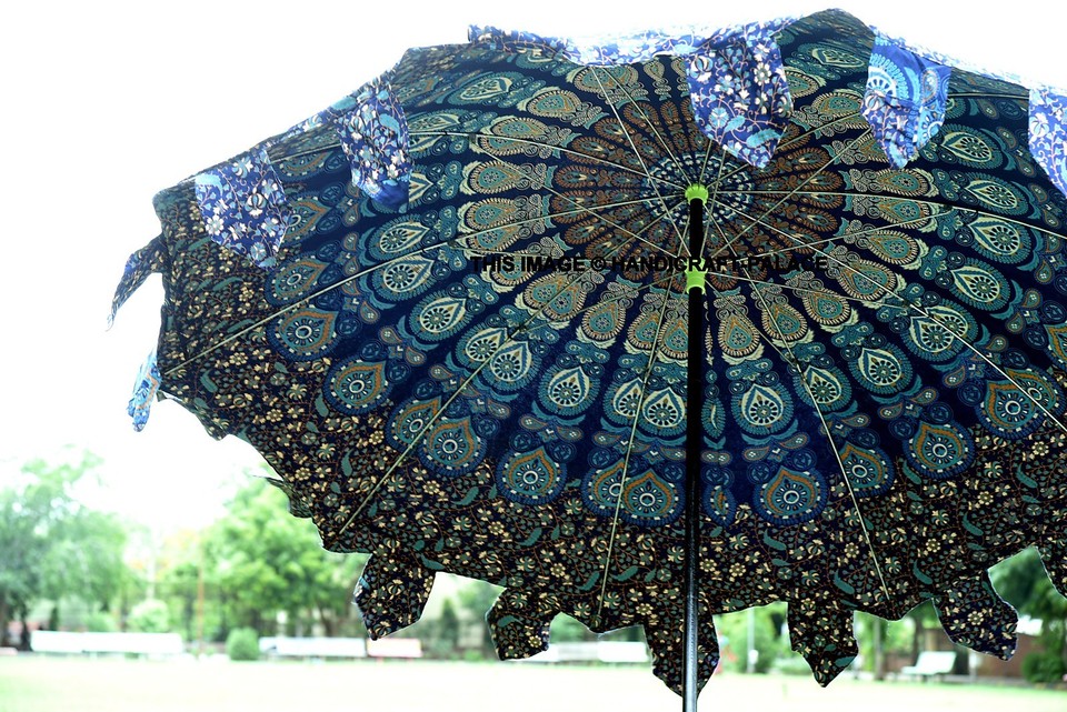 Indian Peacock Mandala Garden Parasol Umbrellas Cotton Outdoor Sunshade ...