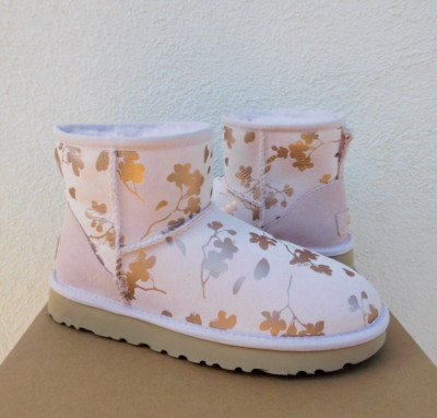 UGG PINK CLASSIC MINI FLORAL FOIL SHEEPSKIN BOOTS, WOMEN US 5/ EUR 36 ...