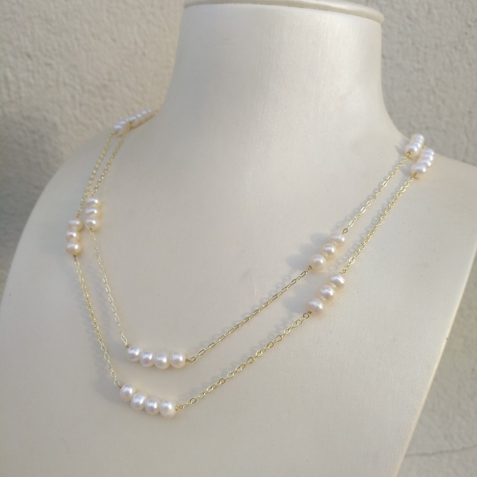 Classic Two Strands Aaa South Sea White 5-6mm Pearl Necklace 17-18" 14k ...