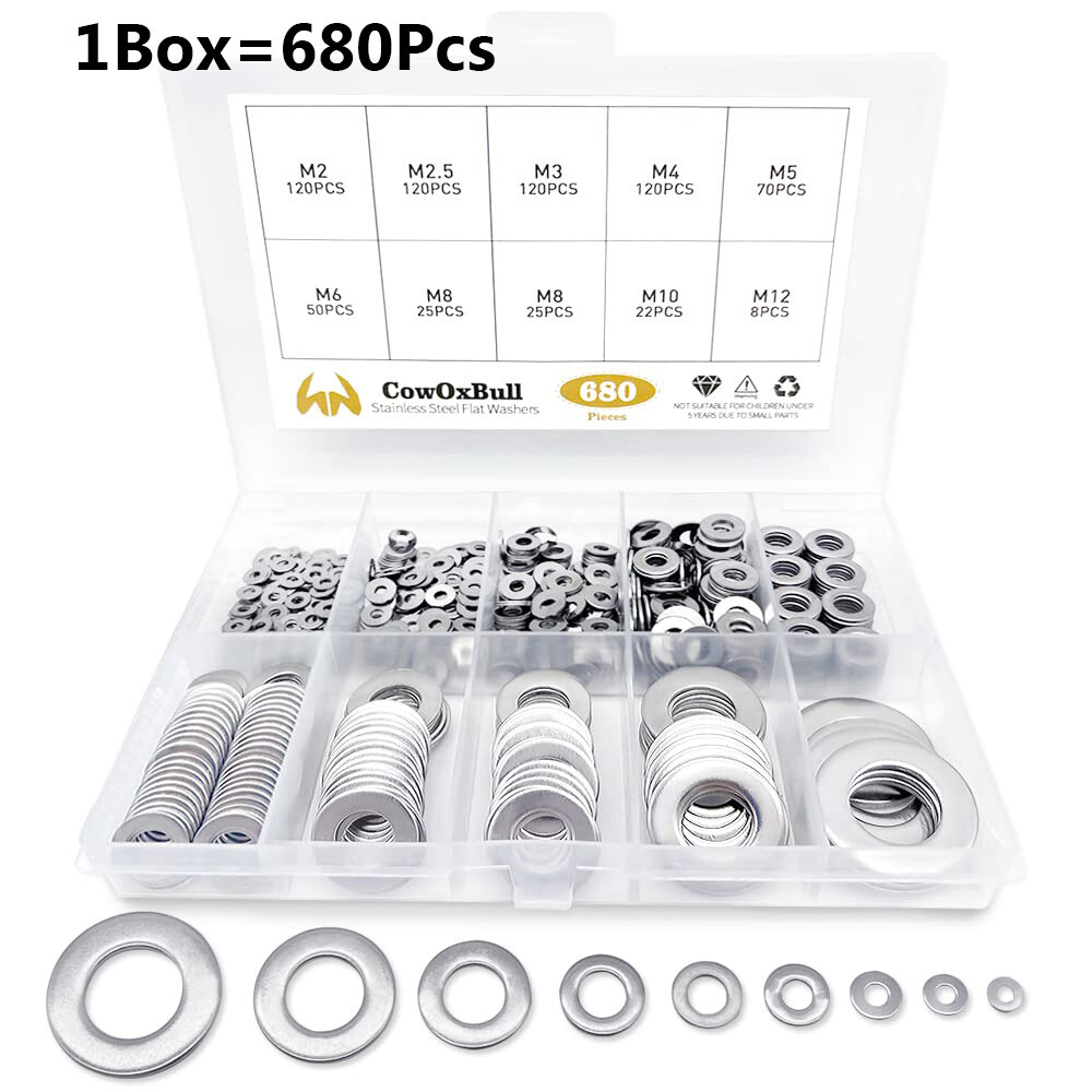 680/1360pcs 304 Stainless Steel Flat Washer Washers Assortment Set ...