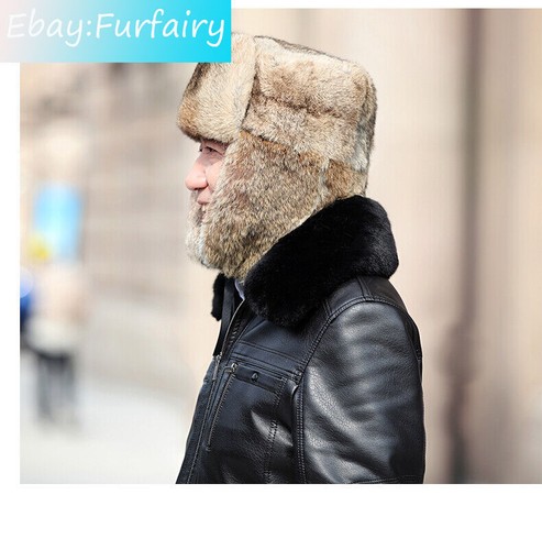 Real Rabbit Full Fur Russian Ushanka Hat Real Fur Hat Chapka Granpa Dad ...