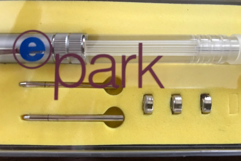Silver and Clear Metal LED Pen in Clear Box ePark | eBay