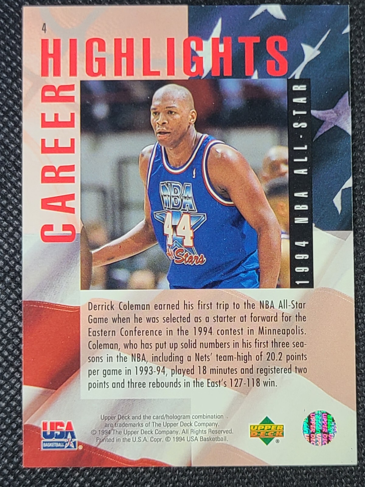 1994 Upper Deck USA Basketball Derrick Coleman/1994 All-Star Game, Card #4 | eBay
