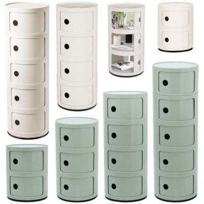 2-5 Tiers Cylindrical Round Storage Cabinet Cupboard Shelf Side End ...