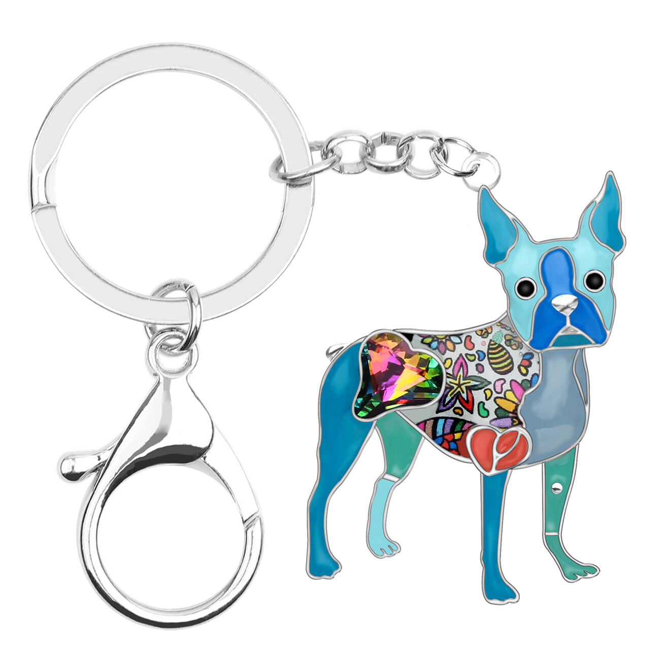 Enamel Alloy Rhinestone Boston Terrier Dog Keychains Key Ring Purse ...