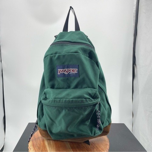 Vintage Jansport Backpack green brown Leather Bottom Made In USA 90s ...