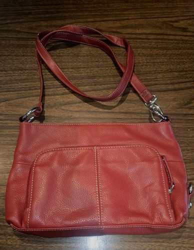 Tignanello Red Leather Crossbody Bag Built in Organizer Wallet Purse ...
