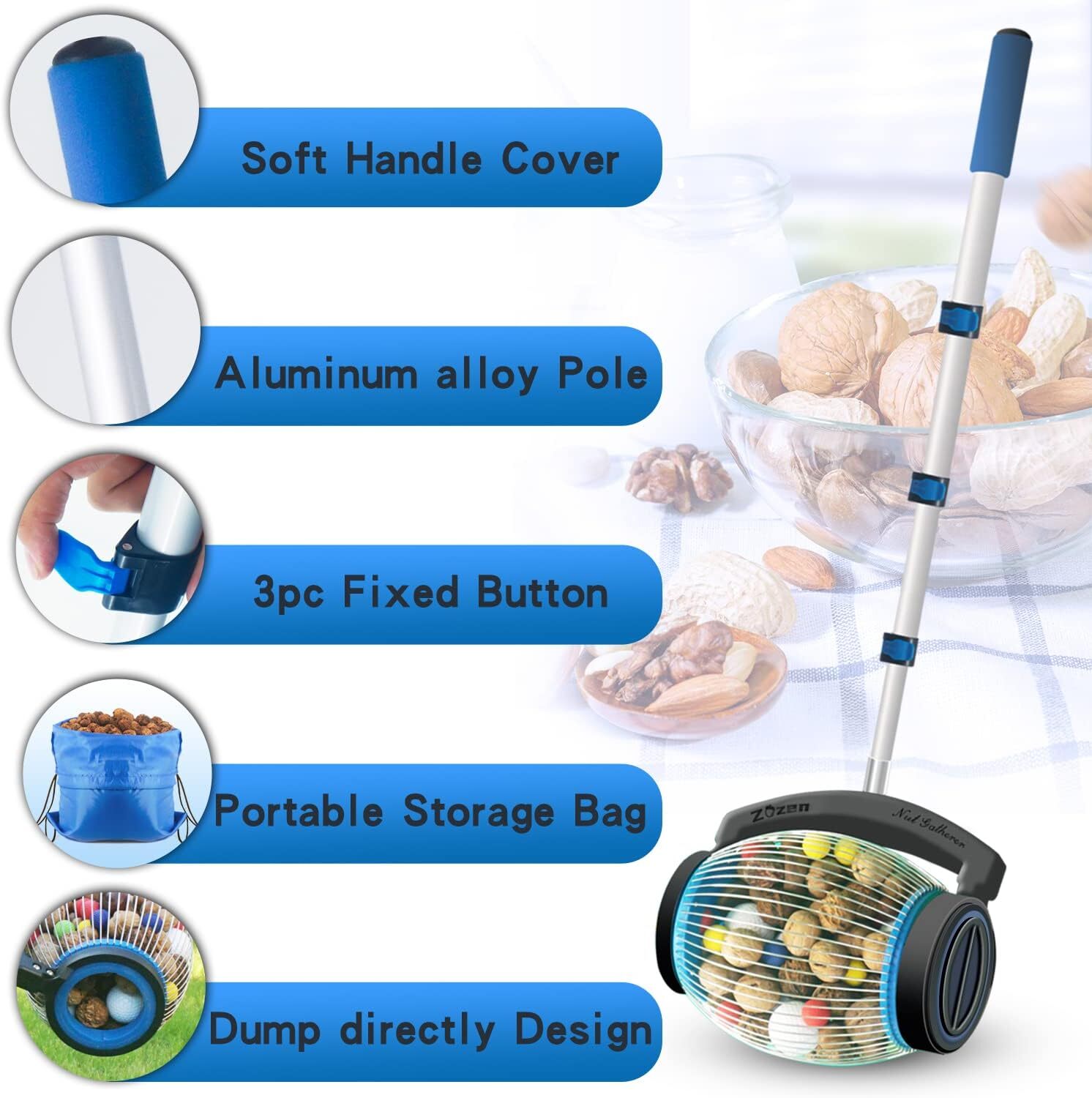 Nut Gatherer Walnut Picker Upper Roller Pinecone Walnut Pecan Golf Ball ...