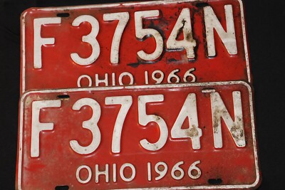 1966 Ohio License Plate Set #F 3754 N | eBay
