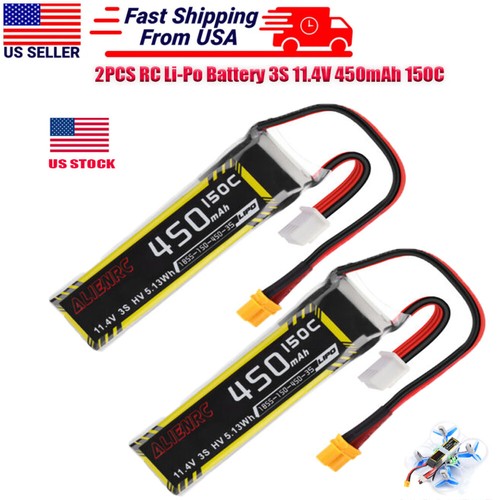 2PCS 3S 11.4V 450mAh 150C Hv Li-Po Battery Rechargeable w/ XT30 Plug ...