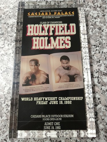 1992 Souvenir Boxing Fight Ticket Encased Acrylic Evander Holyfield ...