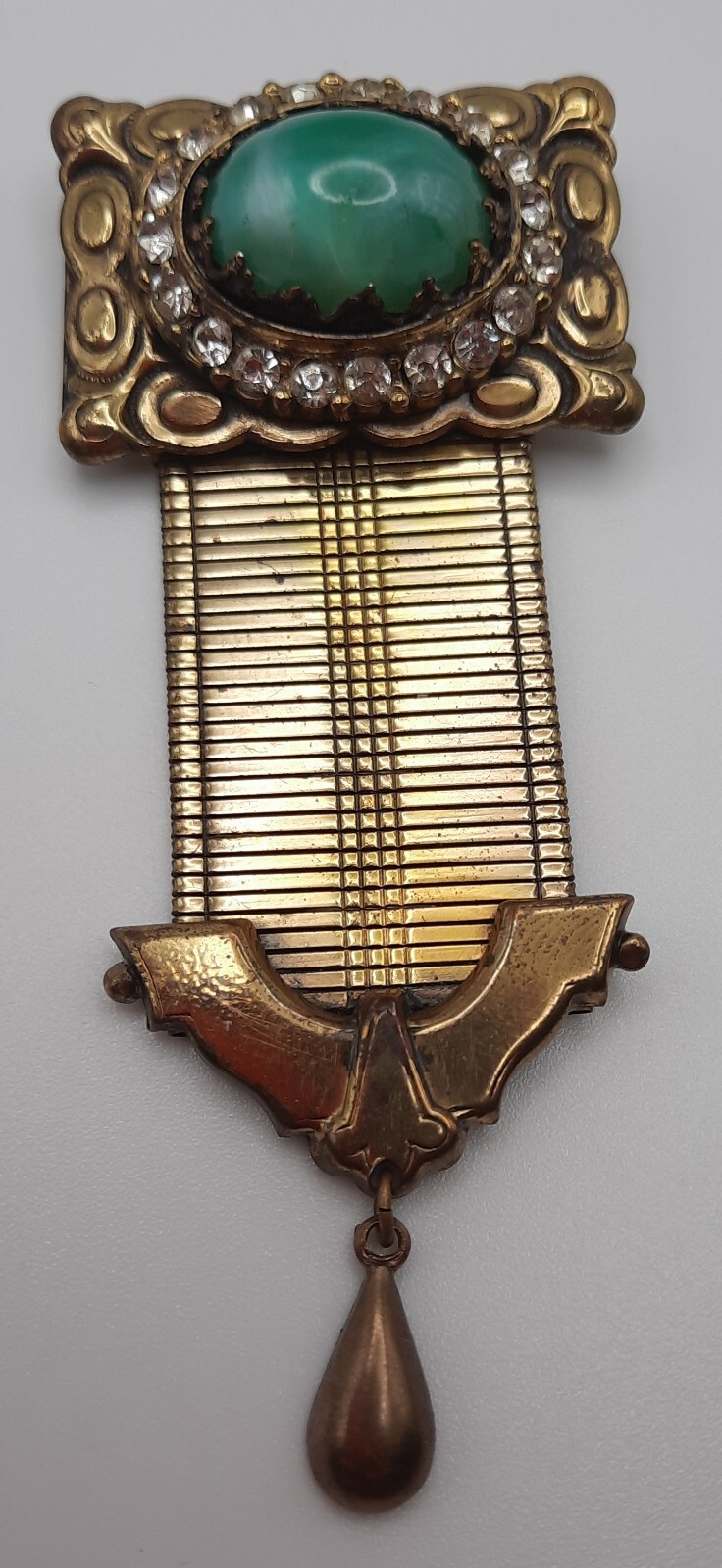 Rare And Unique Vintage/Antique Green Cabochon Brooch - Gem