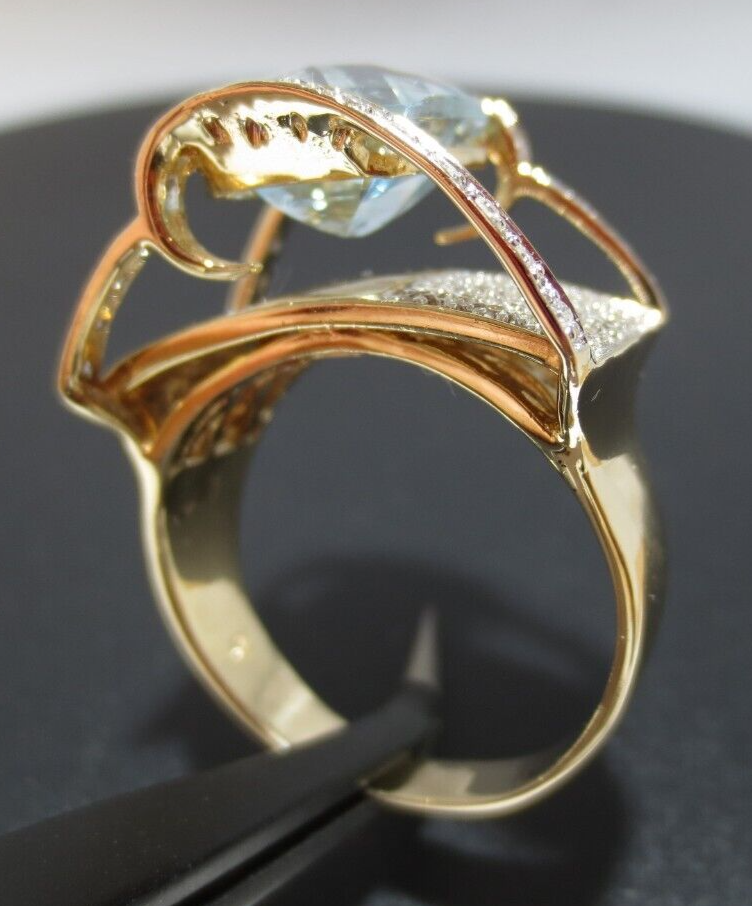 14K YG LADIES BLUE TOPAZ & DIAMOND RING SZ 11 11.47 grams (G130616-2 ...