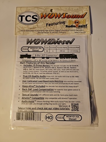 TCS WOW101-KA-Diesel HO Scale 9-Pin JST Digital Locomotive Decoder ...