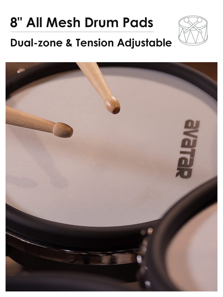 Dual-zone Mesh Head Snare/tom Pad Bundle for Electronic Drum Set, 8 ...