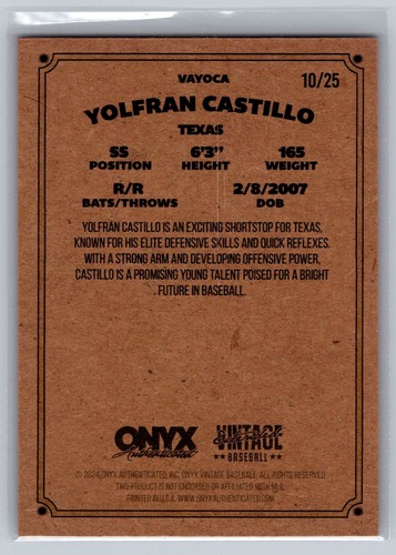 2024 Onyx Vintage Extended #VAYOCA Yolfran Castillo Autographs red 10/ ...