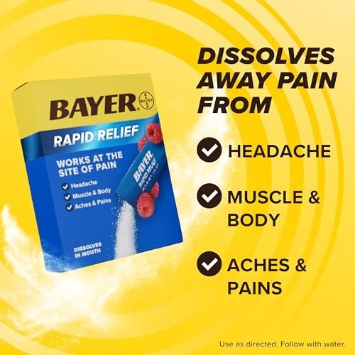 Bayer New Rapid Dissolvable Raspberry Flavor Powder Packs with Aspirin ...