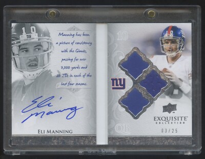 2009 EXQUISITE Eli Manning AUTOGRAPH TRIPLE GAME WORN JERSEY #ED 03/25 ...