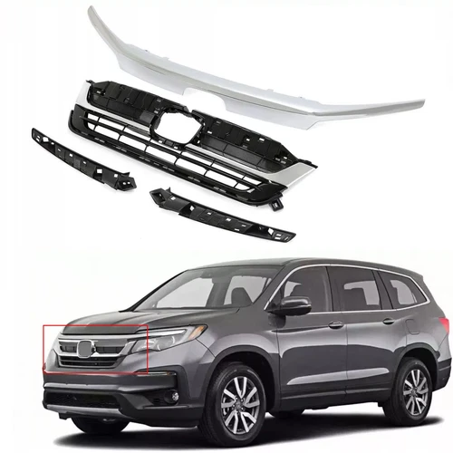 Front Bumper Grille For 2019-2022 Honda Pilot Grill w/ Chrome Molding Trim 4PCS | eBay