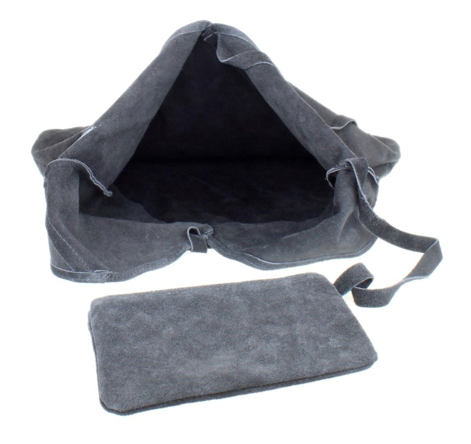 Italian Suede Leather Handbag V Shape Top Interior Pocket String ...
