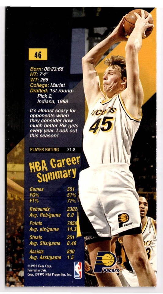 1995-96 Fleer NBA Jam Session Tall Boy - Rik Smits #46 Indiana Pacers ...