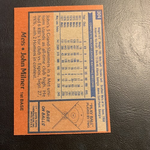 #304 John Milner New York Mets 1978 Topps Baseball Card Cb16 | eBay