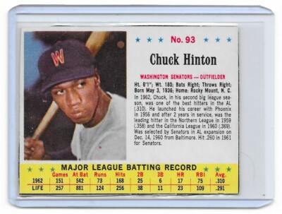 1963 Jello CHUCK HINTON #93 Washington Senators | eBay