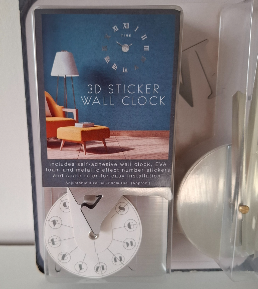 DIY 3D Sticker Wall Clock Extra Large Roman Numerals Silver Metallic ...