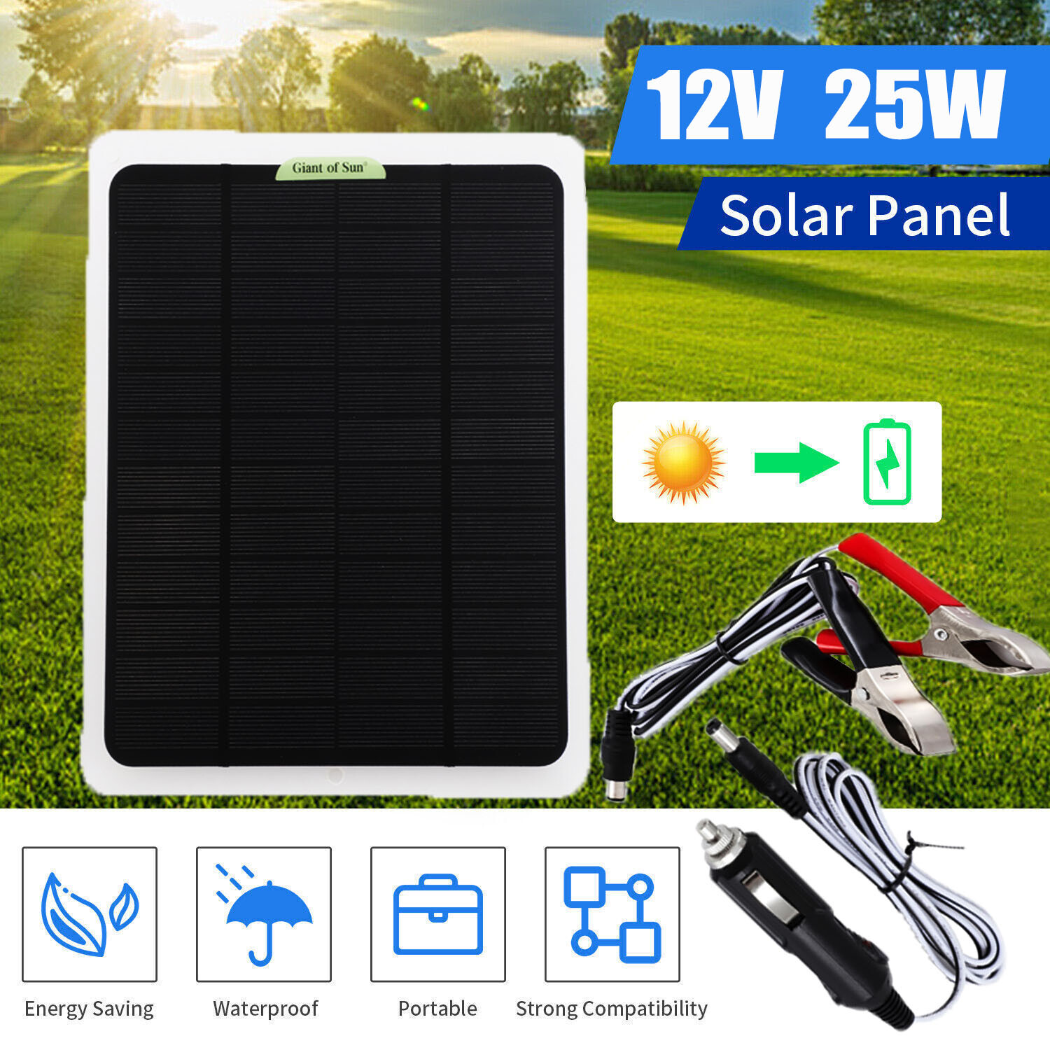 25W Solar Panel Kit For Caravan Camping Power Battery Charging RV 12V ...
