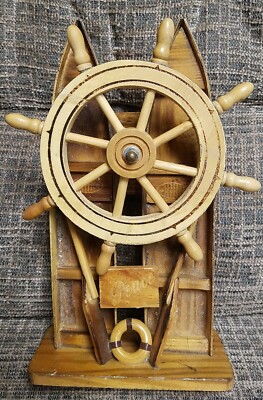 Vintage Wood Handmade Paddle Wheel Wind Up Musical Canoe Cabin Decor 10 ...