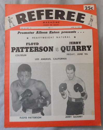 Floyd Patterson Vs Jerry Quarry June 9th 1967 Referee Boxing PROGRAM ...