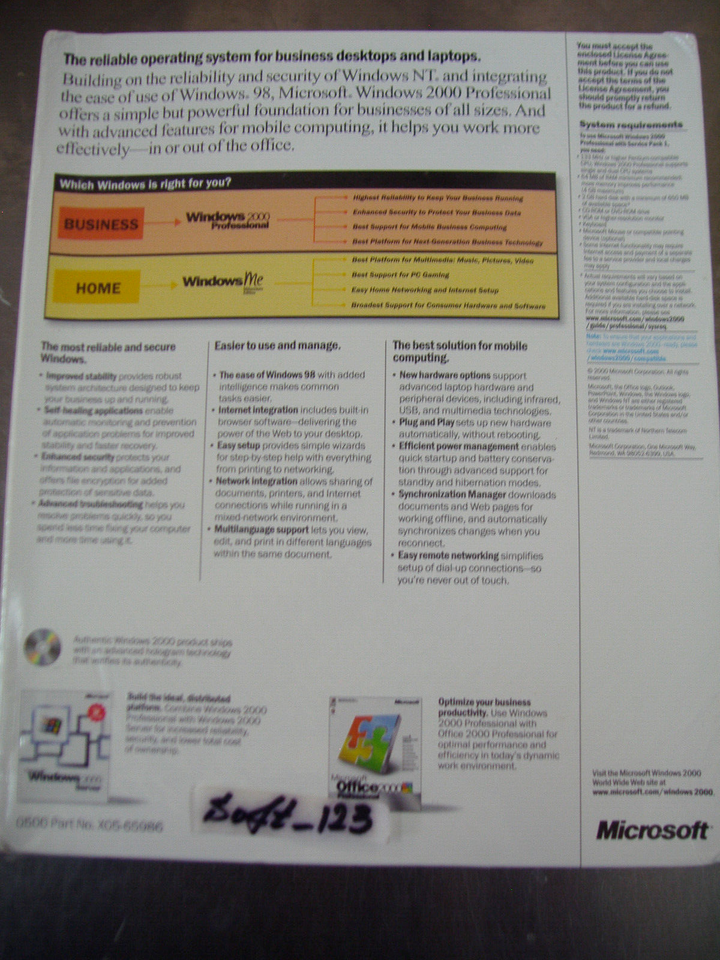 MICROSOFT WINDOWS 2000 PROFESSIONAL FULL OPERATING SYSTEM MS WIN PRO ...