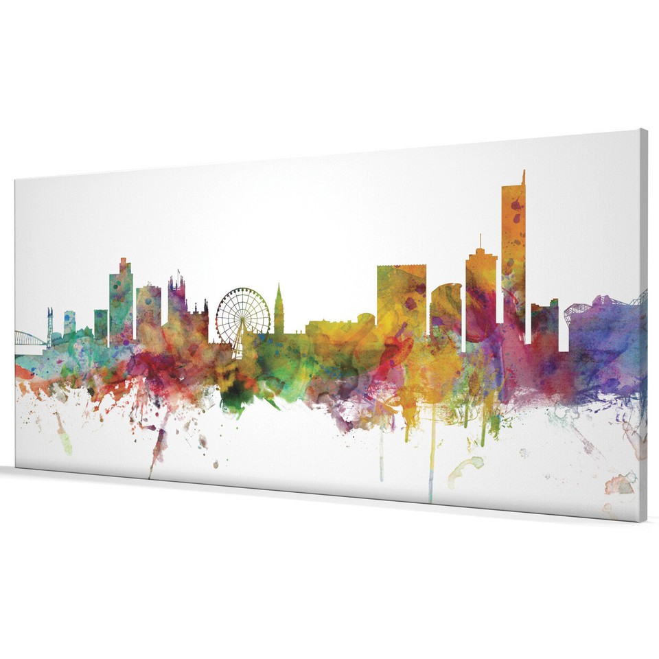 Manchester Skyline, Poster, Canvas or Framed Print, watercolour ...