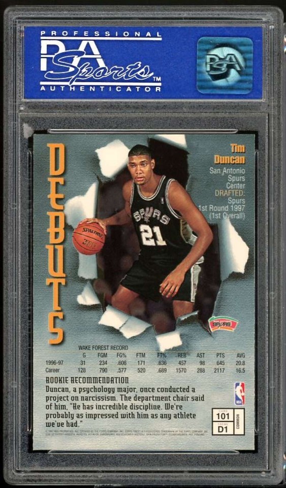 Tim Duncan Rookie Card 1997-98 Finest w/Coating #101 PSA 8 | eBay