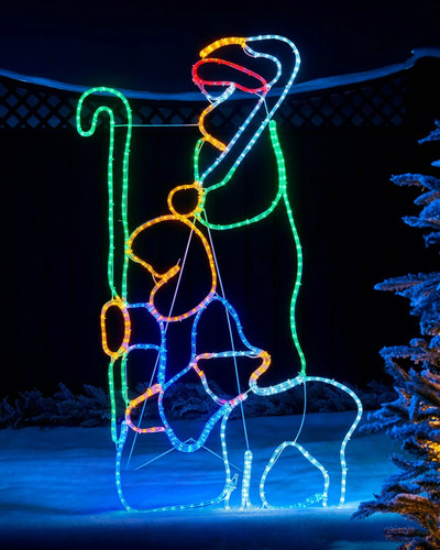 Pre-Lit 2 Shepherds with Sheep Rope Light Christmas Silhouette Garden ...