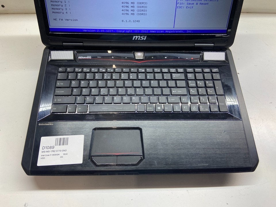 MSI MS-1762 GT70 0ND Intel Core i7-3630QM 2.4GHz 16GB NO HDD Nvidia GTX ...