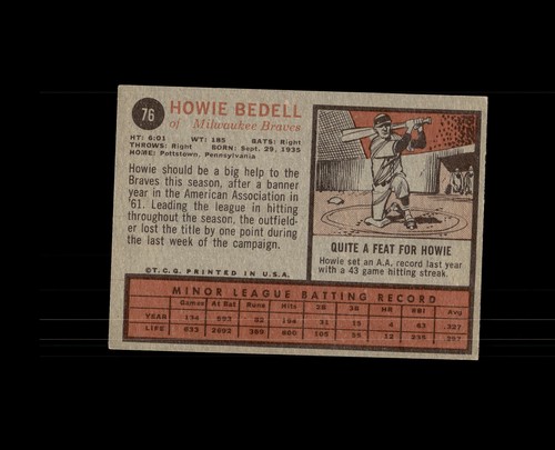 1962 Topps 76 Howie Bedell VG-EX #D1,387383 | eBay