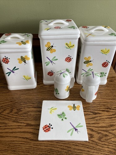 Frank Richman HUG BUG Canisters & S/P Bee/Ladybug/Dragonfly/Butterfly ...