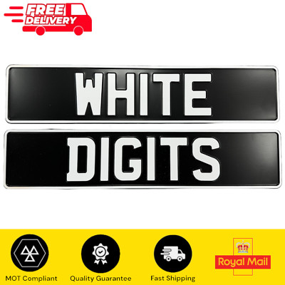 Classic Car Number Plates x2 In Classic BLACK & WHITE Aluminium Metal ...