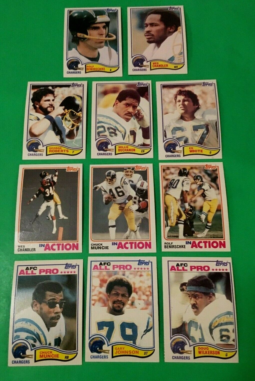 SAN DIEGO CHARGERS 1982 TOPPS FOOTBALL TEAM LOT of 11 (2) WES CHANDLER ...