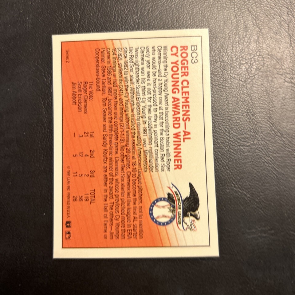 Cttc 1992 Donruss Bc3 Roger Clemens, Boston Red Sox, Cy Young | eBay