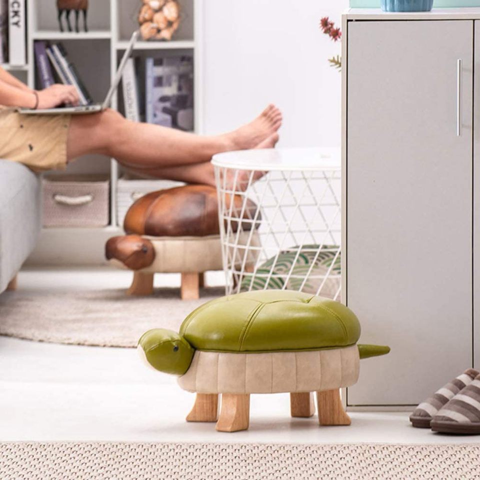 Animal Footstool Turtle Upholstered Ottoman PU Leather Pouf Wood Foot ...