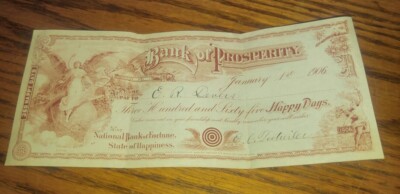 Bank of Prosperity 1906 Sample Certificate State of Happiness Check ...