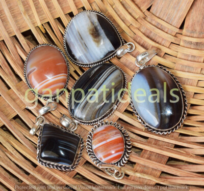 Botswana Agate Gemstone Ethnic Handmade 5pcs Fashion Pendant Lot ...