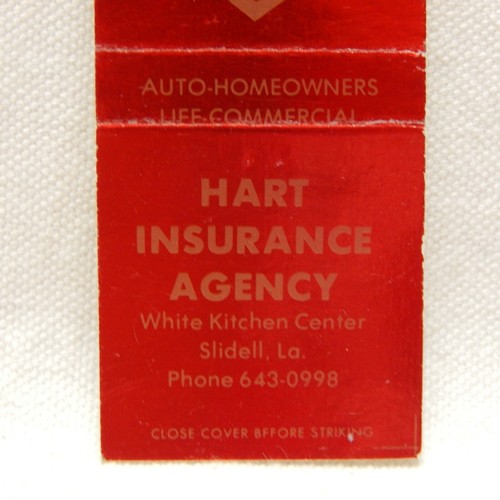 HART INSURANCE AGENCY, SLIDELL, LA., FRONT STRIKE MATCHBOOK | eBay