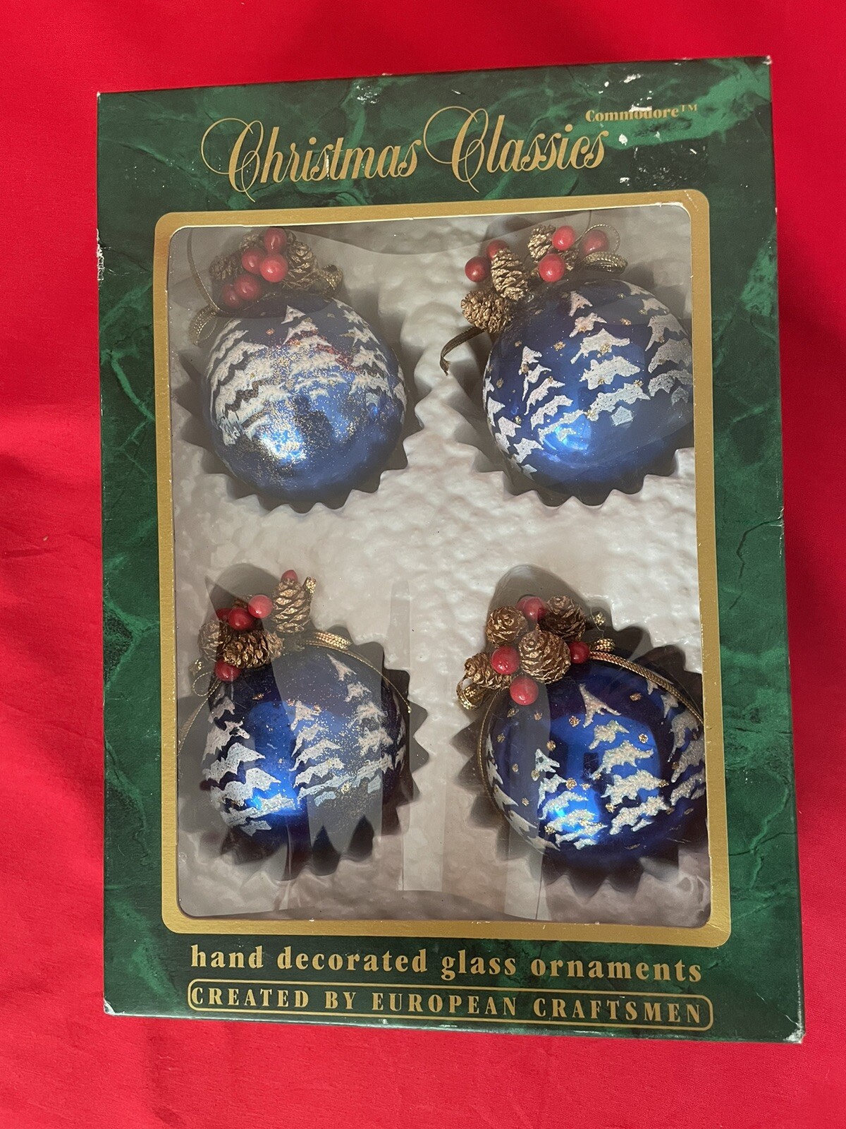 Vintage Imported Commodore Christmas Classics Blue Snow Pine Cones ...