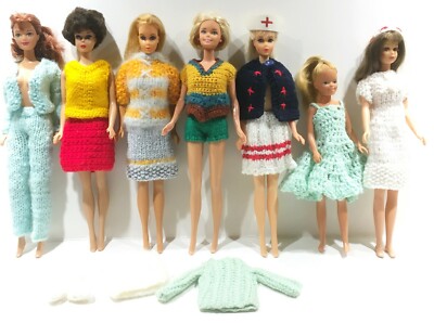 Vintage Handmade Knit Crochet Barbie Skipper Clothing Lot 18 Pieces No ...