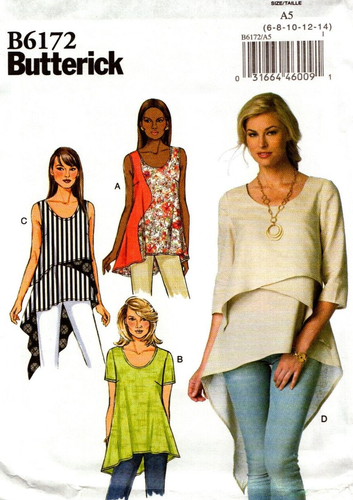 Butterick Sewing Pattern 6172 B6172 Women's Tops Size 6-8-10-12-14 NEW ...